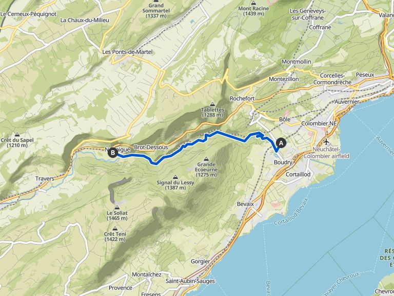 Gorges de l'Areuse depuis Boudry- Retour en train | Wanderung | Komoot